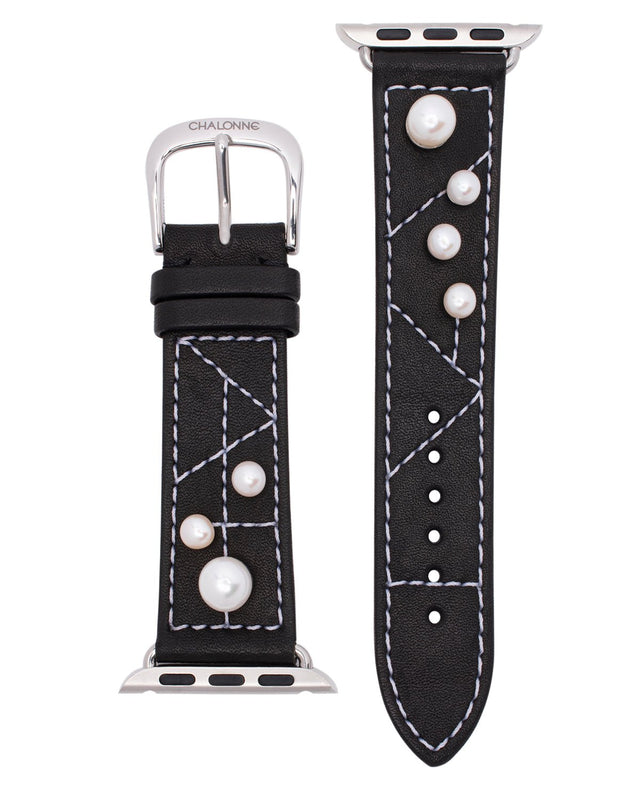 Sept Mers Black Leather luxury Apple Watch Band with pearls – Chalonne